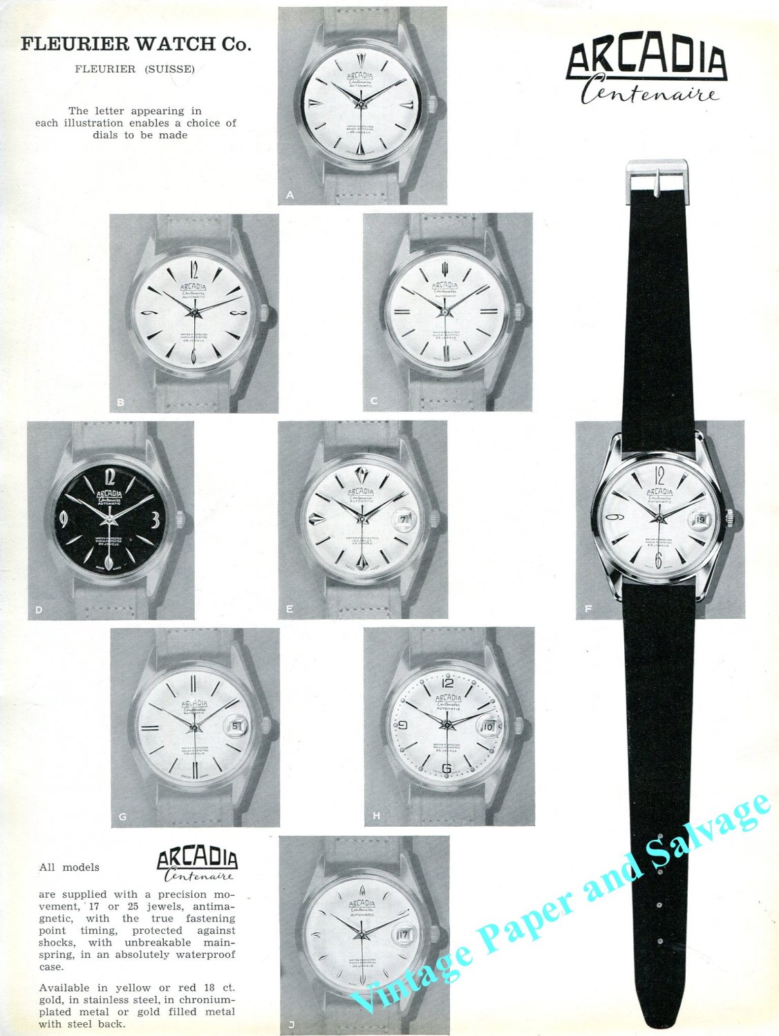 Arcadia Centenaire Watch Advert Arcadia Watch Co Fleurier Watch Co ...