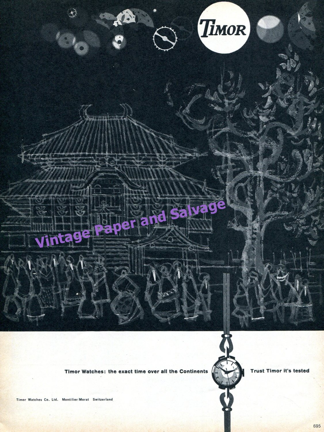 1960 Timor Watch Company The Exact Time Over All the Continents Swiss ...