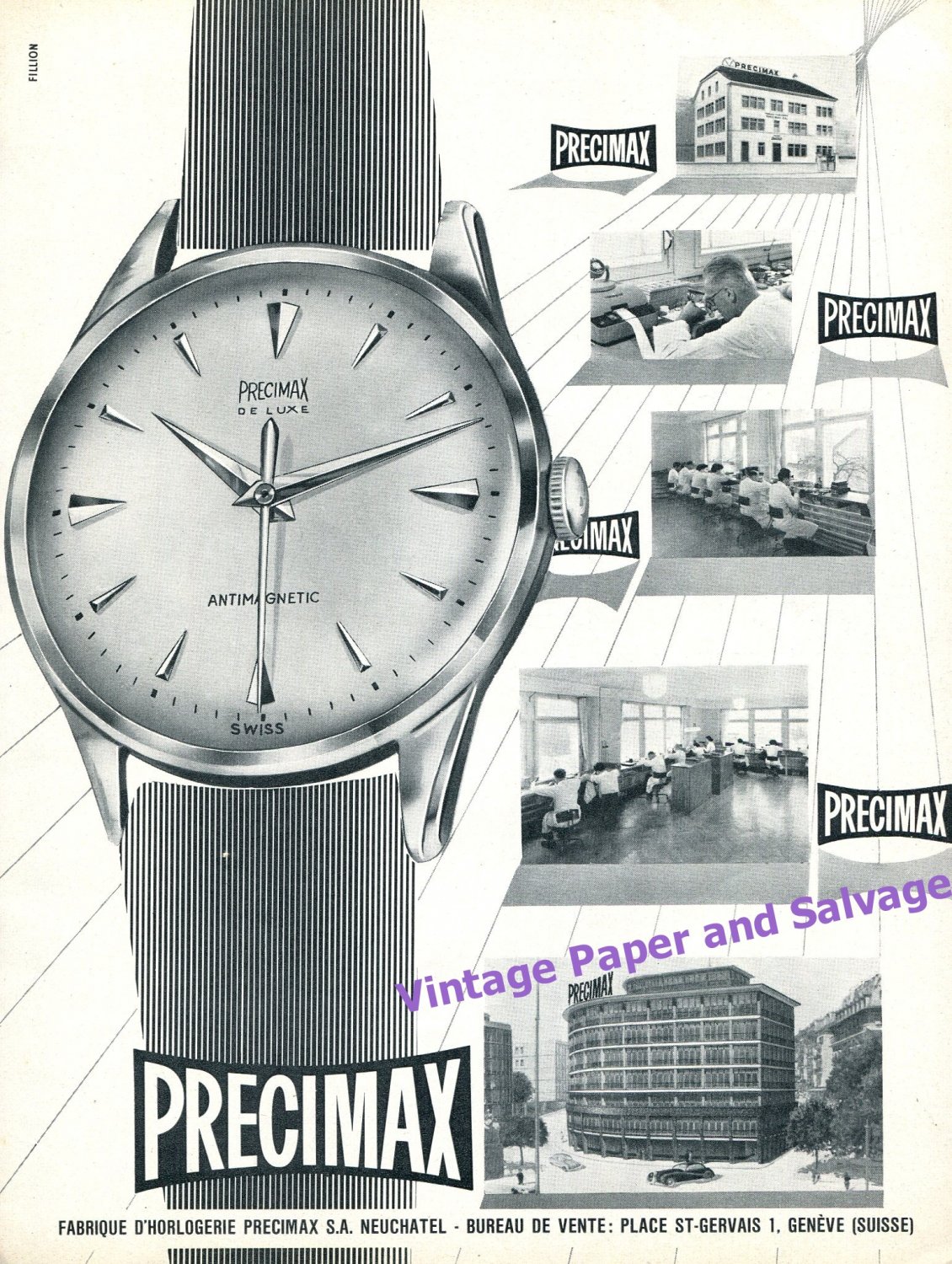 1957 Precimax Watch Company Switzerland Vintage 1950s Swiss Print Ad Suisse