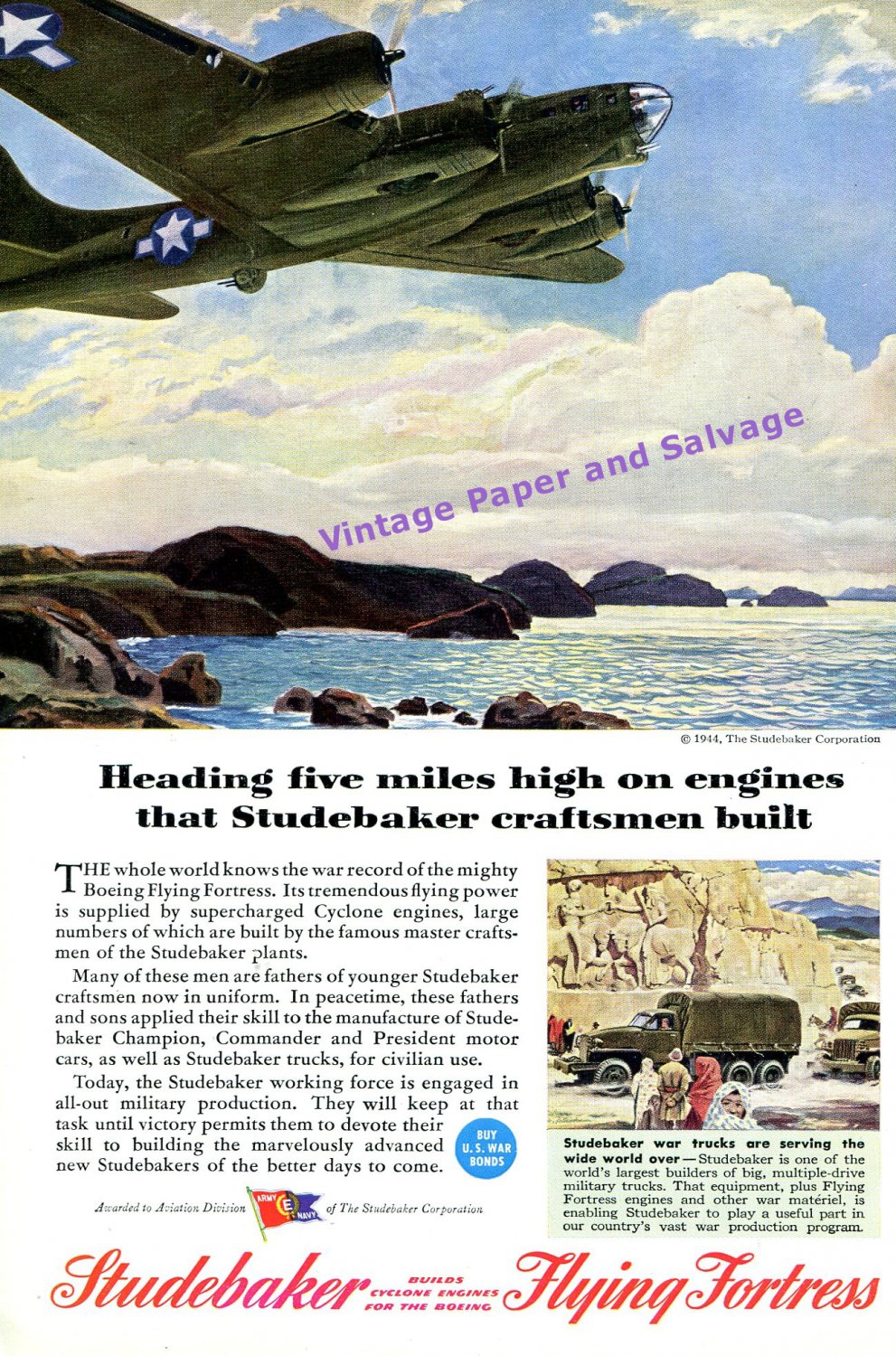 1944 Studebaker Cyclone Engines Boeing Flying Fortress WWII WW2 Vintage ...