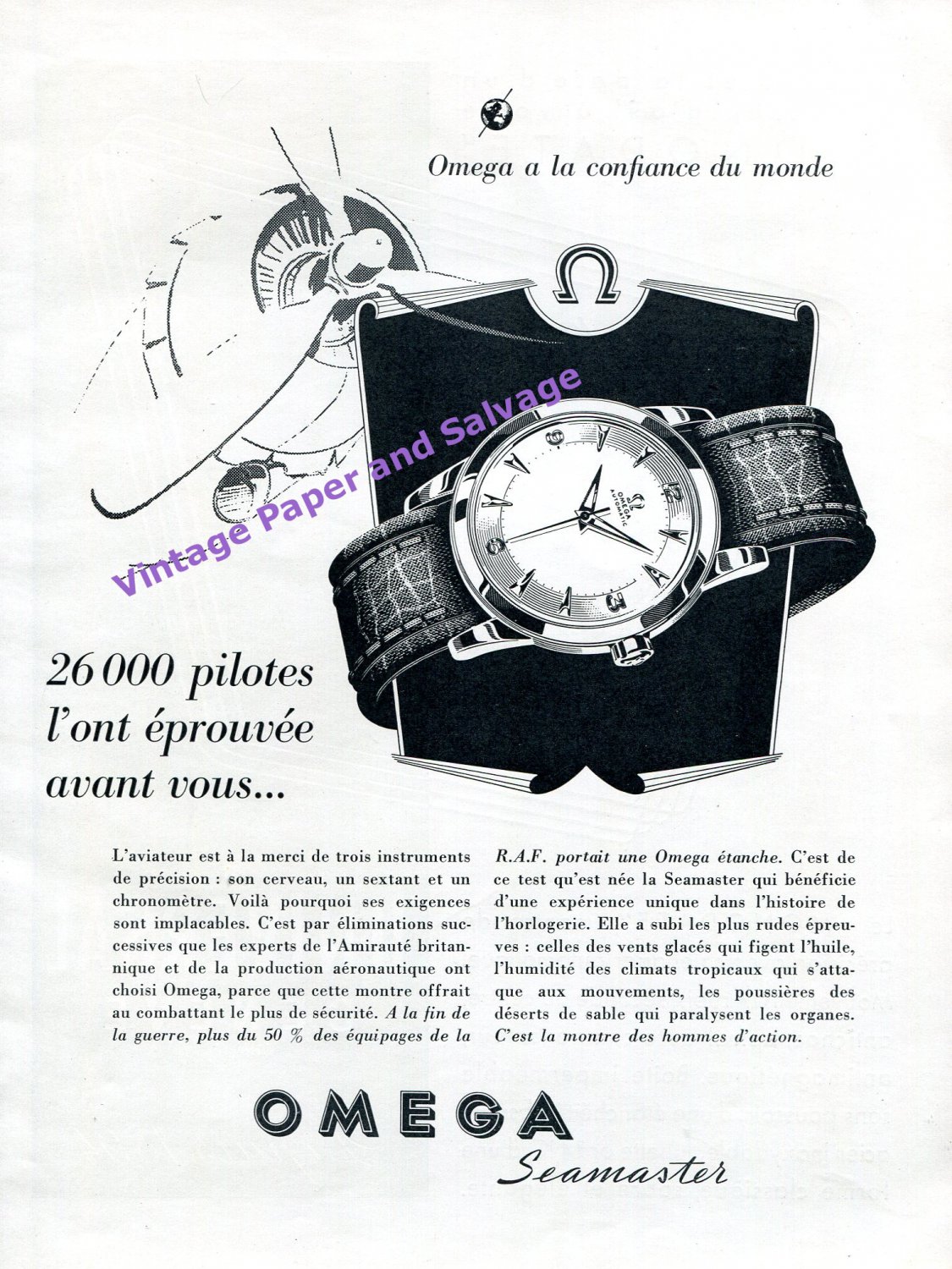 1951 Omega Seamaster Watch Advert 26000 Pilotes Eprouvee Aviation ...