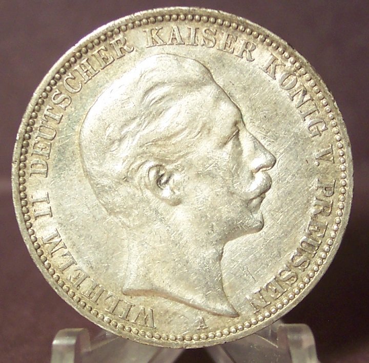 KM#527 1910-A Prussian Three Mark Silver Coin UNC #0130