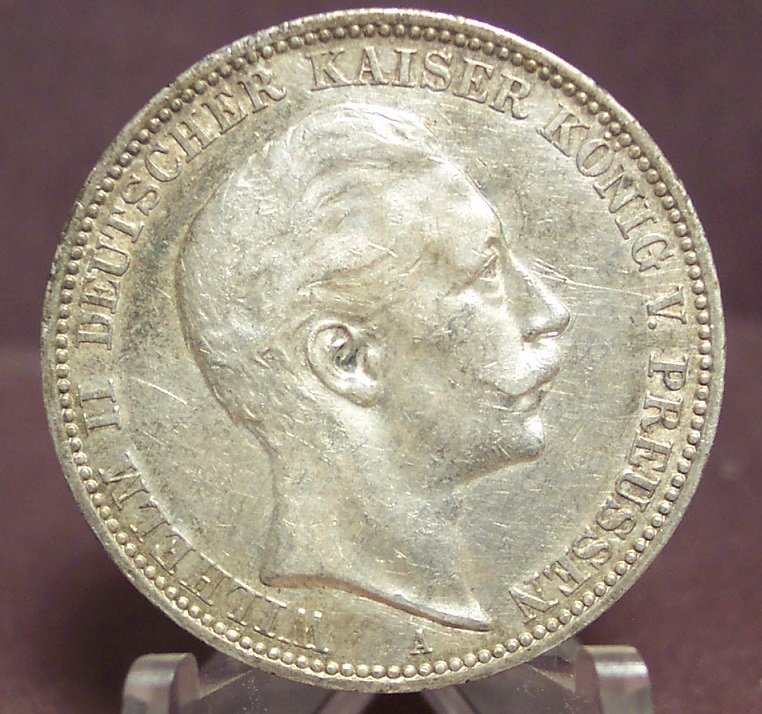 KM#527 1910-A Prussian Three Mark Silver Coin UNC #0130