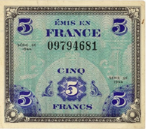 Allied Military Currency 1944 Supplemental French Currency 5 Franc #C013