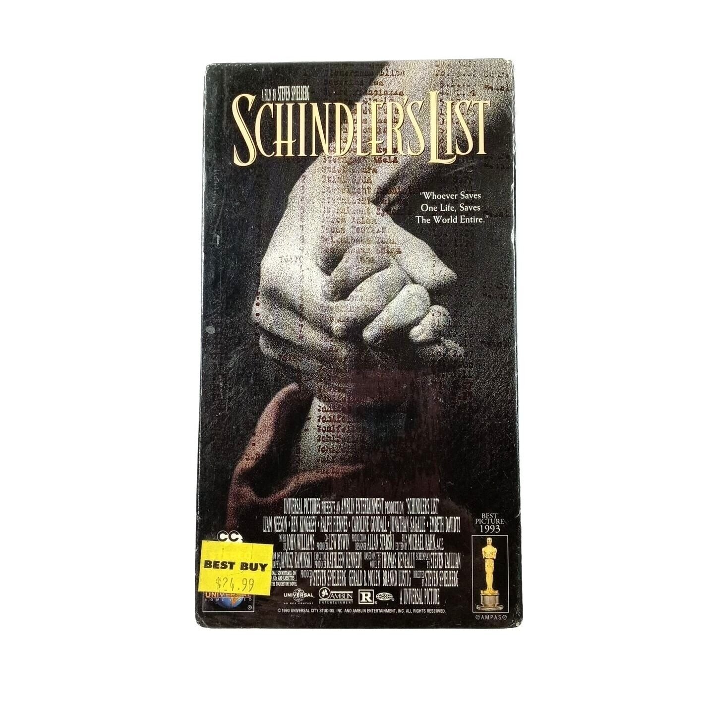 Schindler's List Movie VHS New Sealed Black and White Liam Neeson Ben ...
