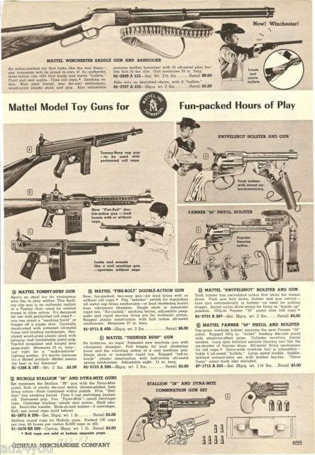 Mattel,Nichols Toy Cowboy Cap Guns Ad~Winchester,Fanner 50,Fire-Bolt ...