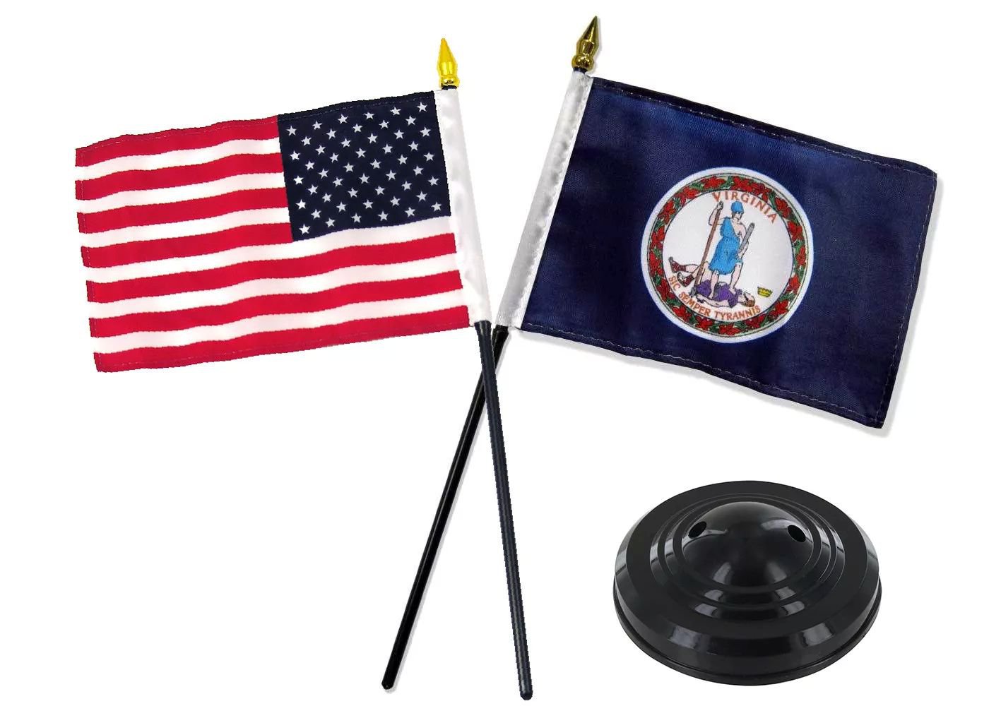 Virginia State Stick Flag 4"x6" and U.S. Stick Flag With Holder