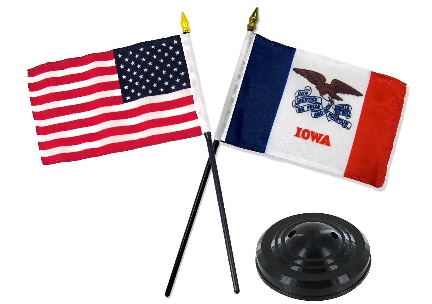 4x6 Inch Iowa Stick Flag and U.S. Stick Flag With Holder