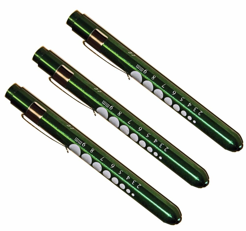 (3) Professional Medical Diagnostic Penlights With Pupil Gauge Green