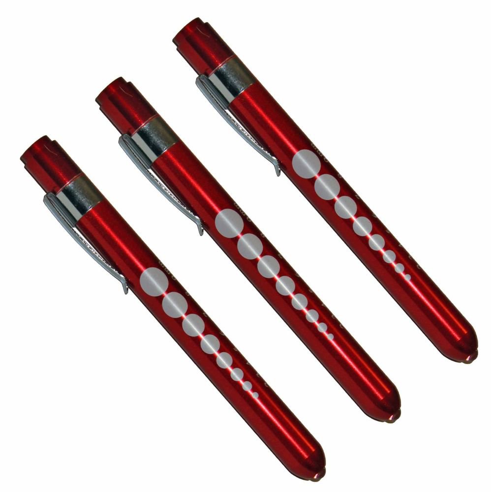 (3) Professional Medical Diagnostic Penlights With Pupil Gauge Red w ...