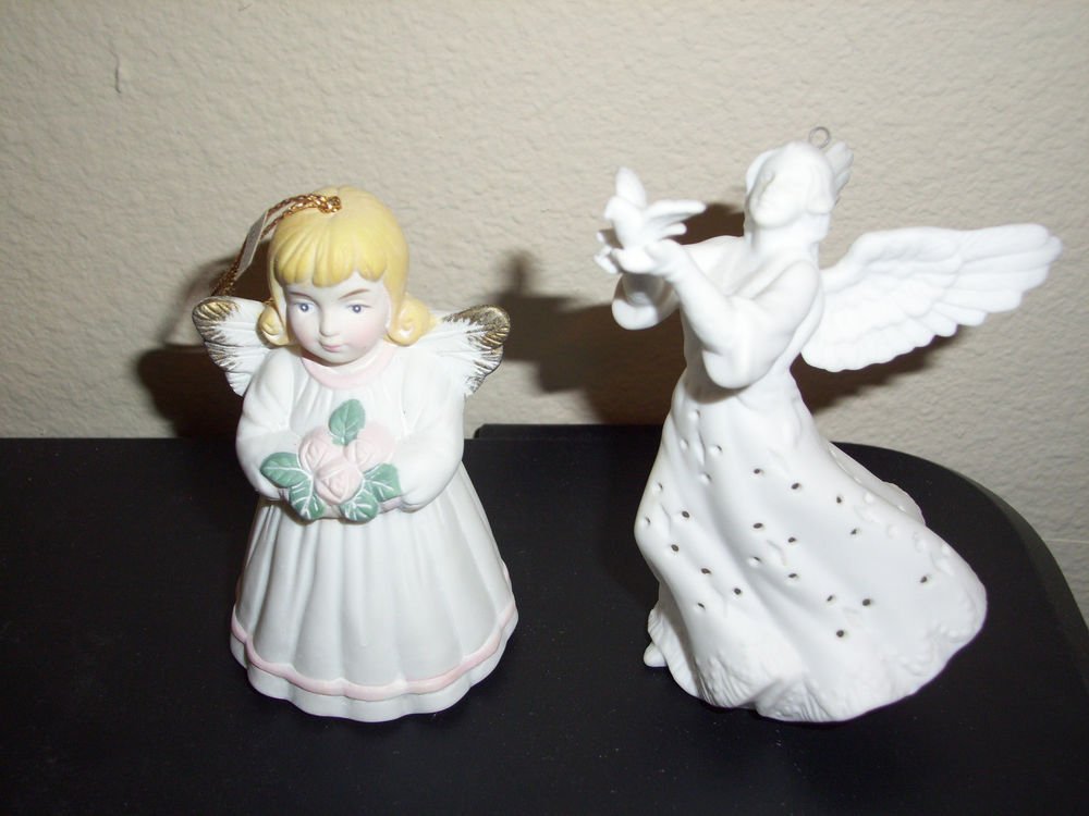 white ceramic porcelain Angel holding a dove + Midwest Angel Bell ...