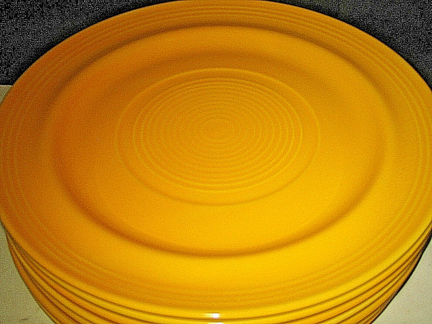 Home Yellow Embossed Rings Ribbed 6 salad Plates. LOOK
