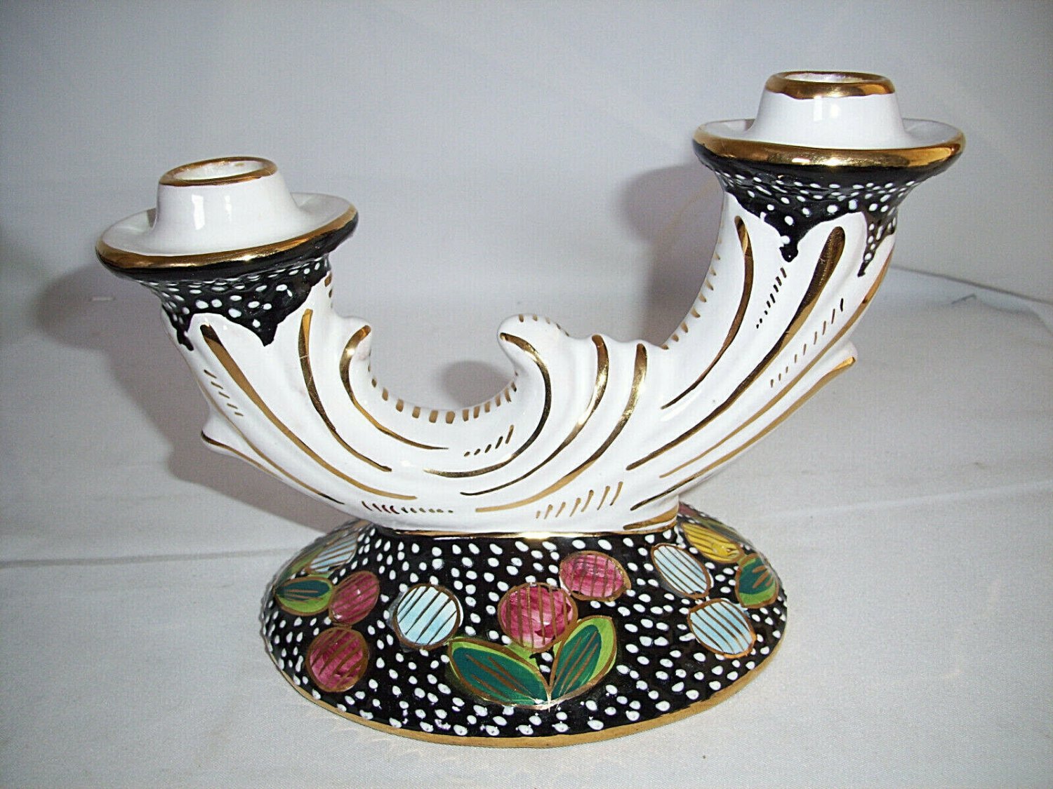 Deruta Cama deruta Italian art pottery Candle Stick Holder Gold Trim