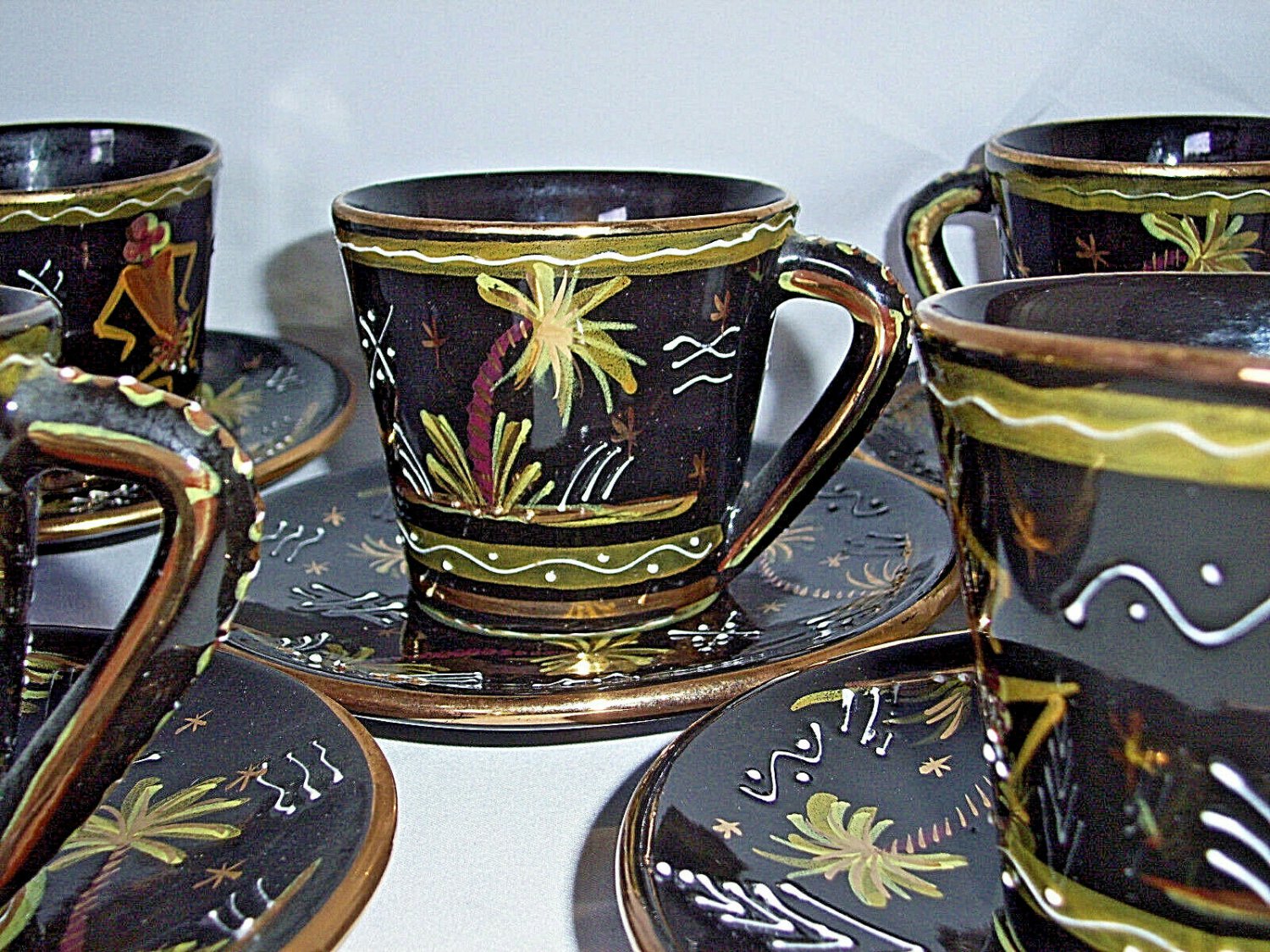 Deruta rolli Italy pottery cups saucer 10 pc Set Gold Trim palms ...