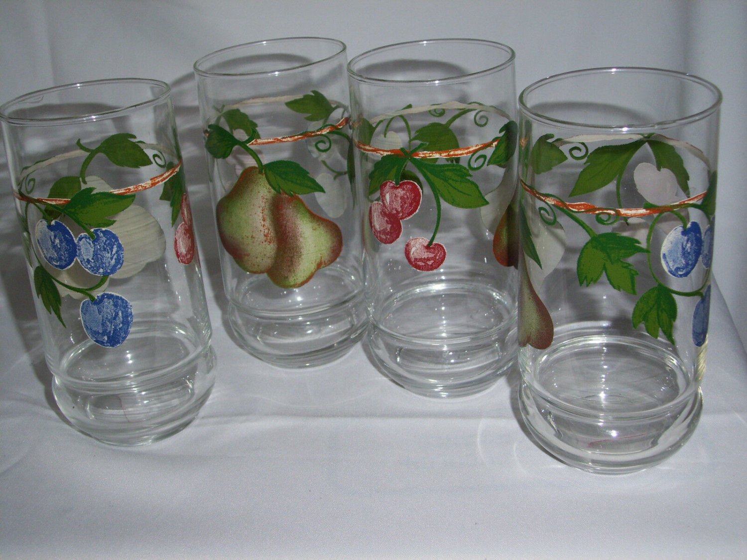 4 riekes crisa glass tumbler pears cherry plums fruit pattern excellent ...