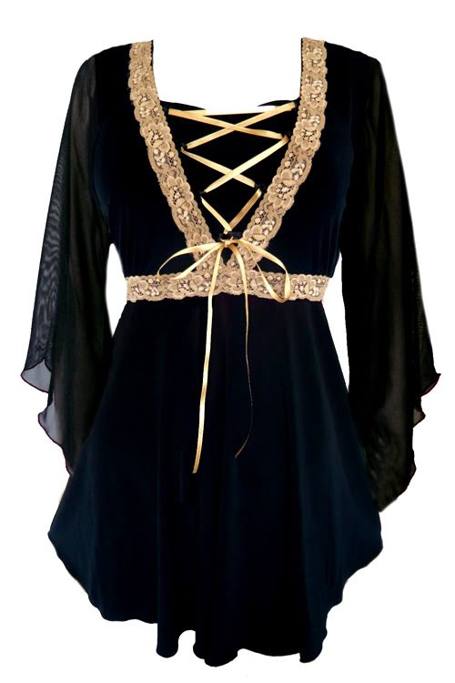 NEW JET BLACK GOLD BEWITCHED ANGEL TUNIC TOP BLOUSE 4X