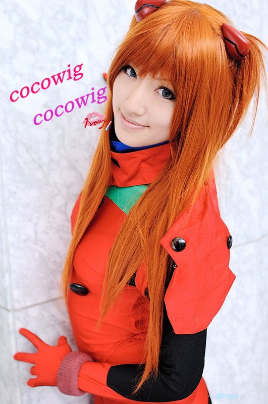 EVA Asuka Langley Soryu Orange 80cm Long Straight Anime Cosplay Wig