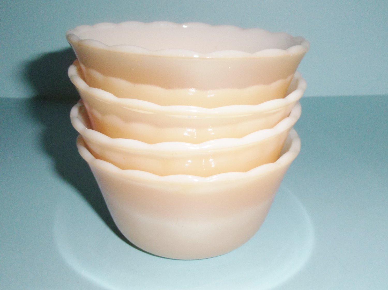 Fire King Copper Tint Set of 4 Custard Cups 6 Oz Scalloped Edge Dessert ...