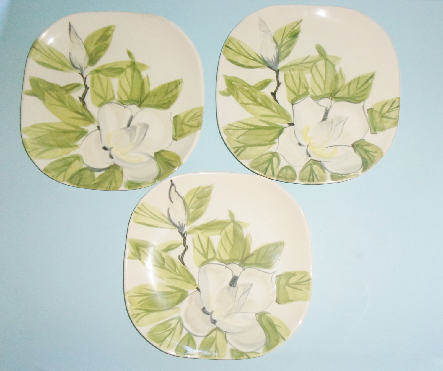 Red Wing Pottery Magnolia 10 Inch Dinner Plates 3 Concord Shape Square