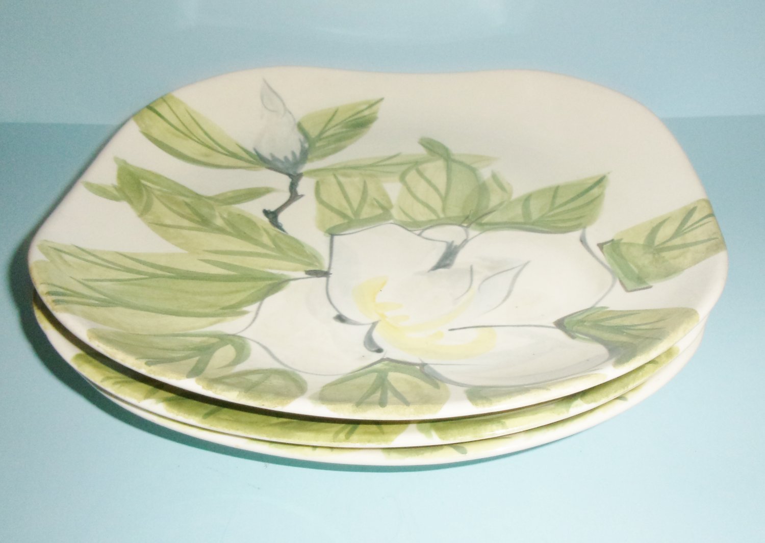 Red Wing Pottery Magnolia 10 Inch Dinner Plates 3 Concord Shape Square