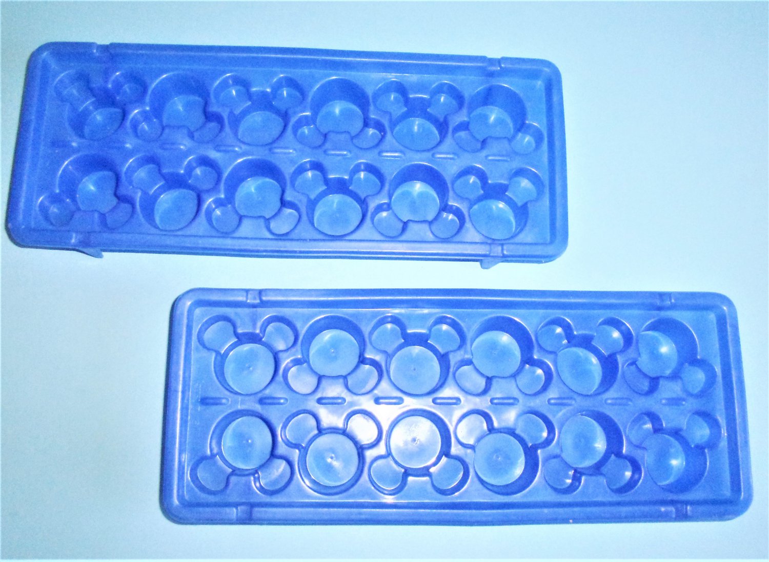 Pair Mickey Mouse Ice Trays Jello or Candy Molds Blue Soft Plastic