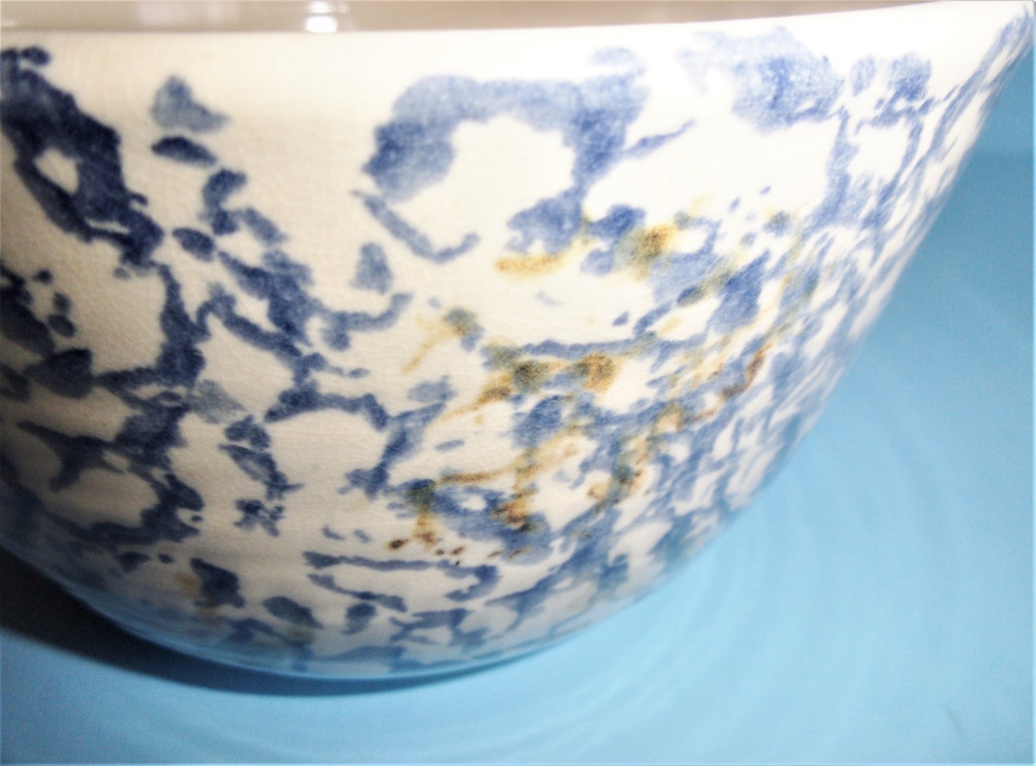 1983 Whiskey Creek Pottery Splatter Bowl Signed Kammerer Blue Brown Spatter