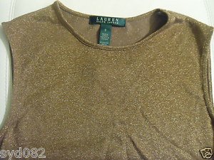 WOMENS RALPH LAUREN METALLIC BUSINESS SLEEVELESS SHIRT LADIES GOLD TANK ...