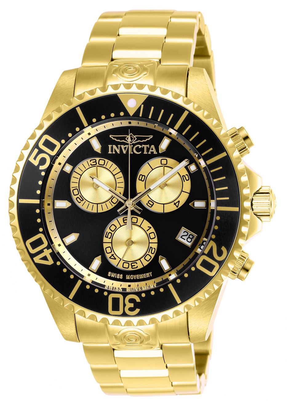 Invicta Men's Pro Diver Quartz Chronograph Black Gold Dial Watch
