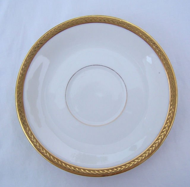 VIGNAUD LIMOGES, FRANCE Gold Laurel Band Encrusted Rim 5 3/4 VIGNAUD LIMOGES, FRANCE Gold Laurel Band Encrusted Rim 5 3/4