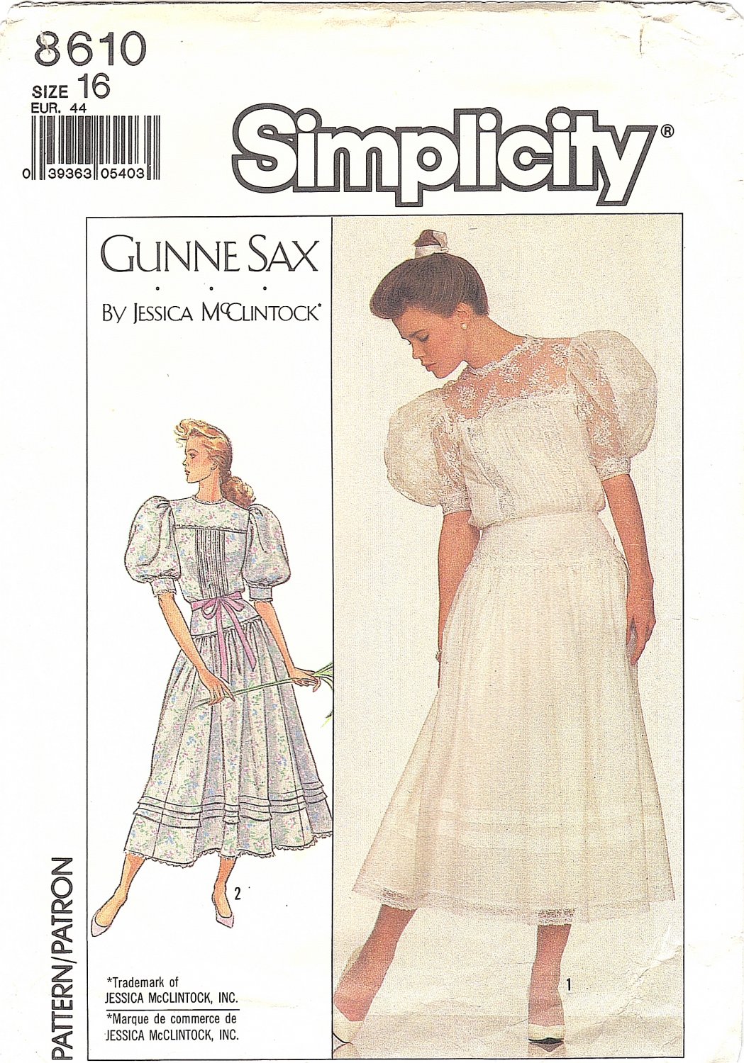 Gunne Sax Simplicity #8610 Misses Lace Trimmed Balloon Slv Full Dress ...