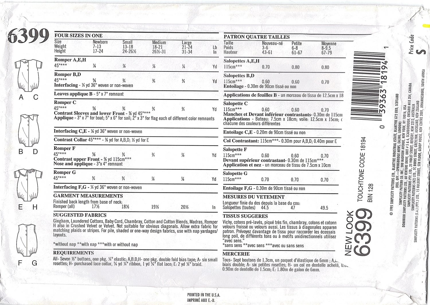 NEW LOOK #6399 Babies Beautiful Themed Playsuits ~ 8 Views Sz NB - L FF ...