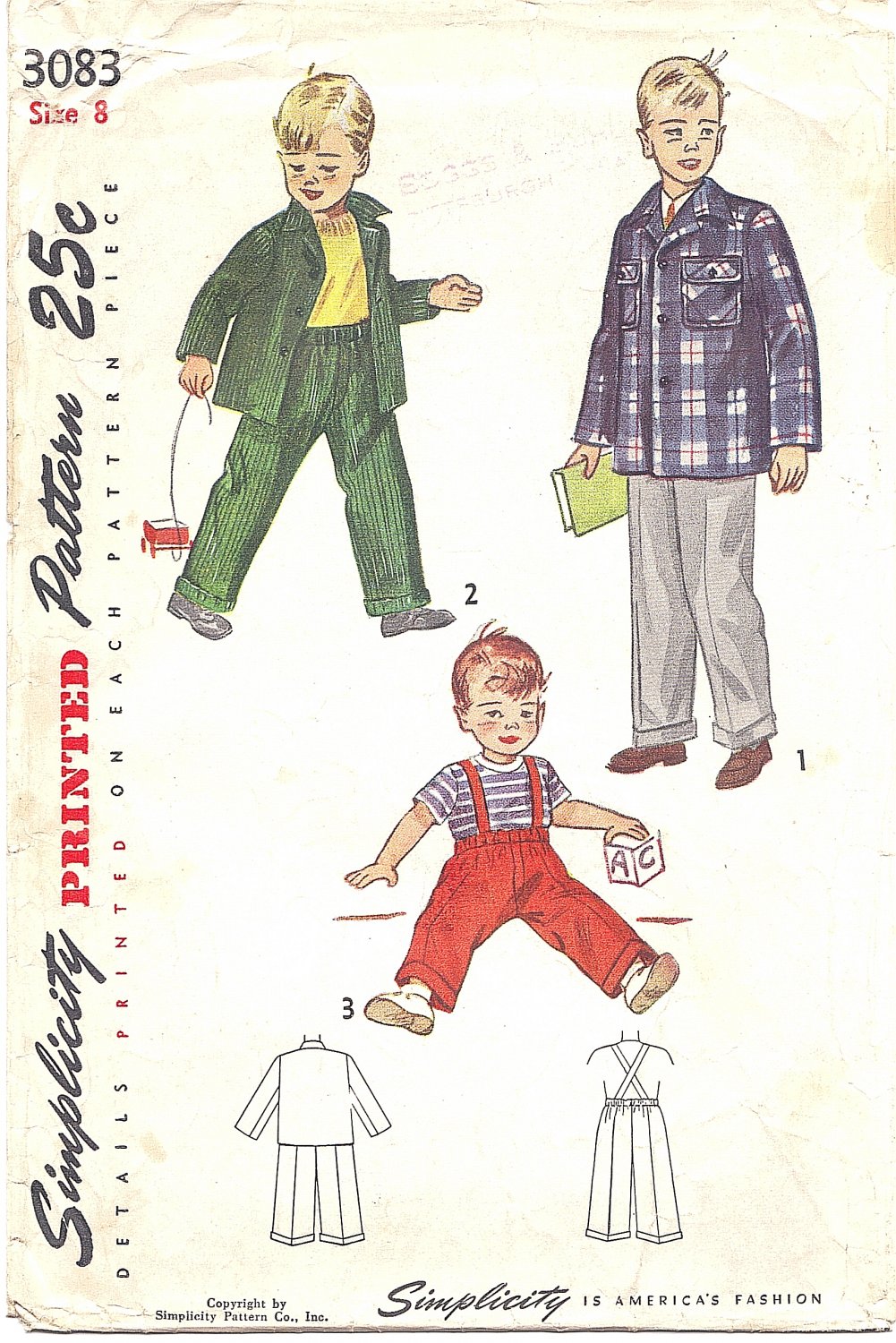 Simplicity #3083 Boys 1940s Jacket & Pant w/ Suspender Option Size 8 ...
