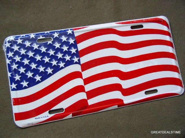 American Flag License Plate Proud Flying Metal Man Cave New Patriotic Sign