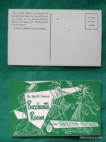 SHERATON BILTMORE HOTEL BACCHANTE ROOM VINTAGE POSTCARD