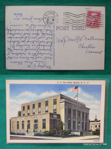 US POST OFFICE MALONE NY 1950 STAMP VINTAGE POSTCARD