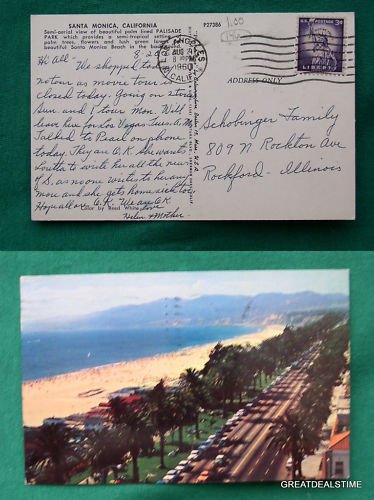SANTA MONICA CA BEACH VIEW 1960 STAMP VINTAGE POSTCARD