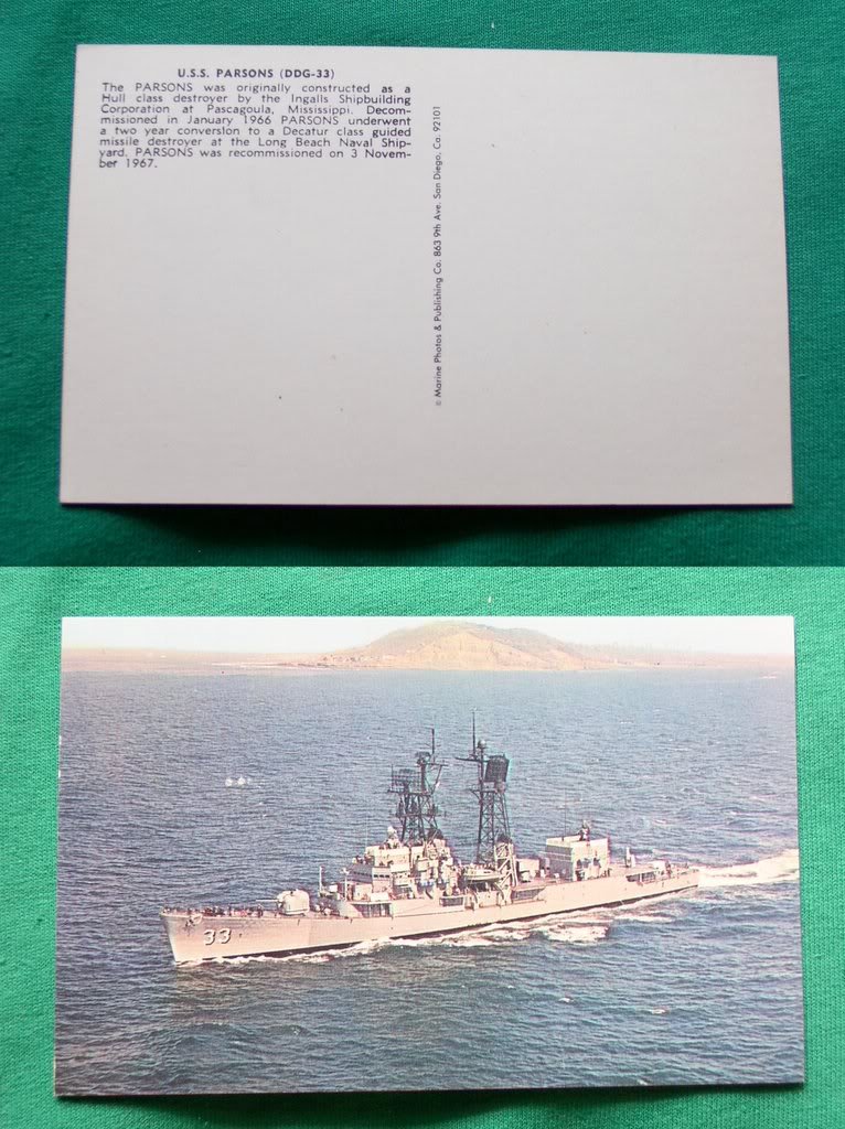 USS PARSONS DDG-33 MISSLE DESTROYER SHIP OLD POSTCARD