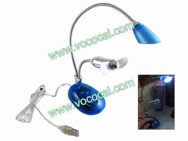 2 in 1 Laptop LED Lamp Light & Small Table Fan USB Powered Blue