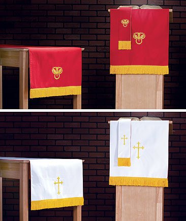 SET OF 3 PARAMENTS~ RED / WHITE PULPIT SCARF,TABLE RUNNER, BOOKMARK ...