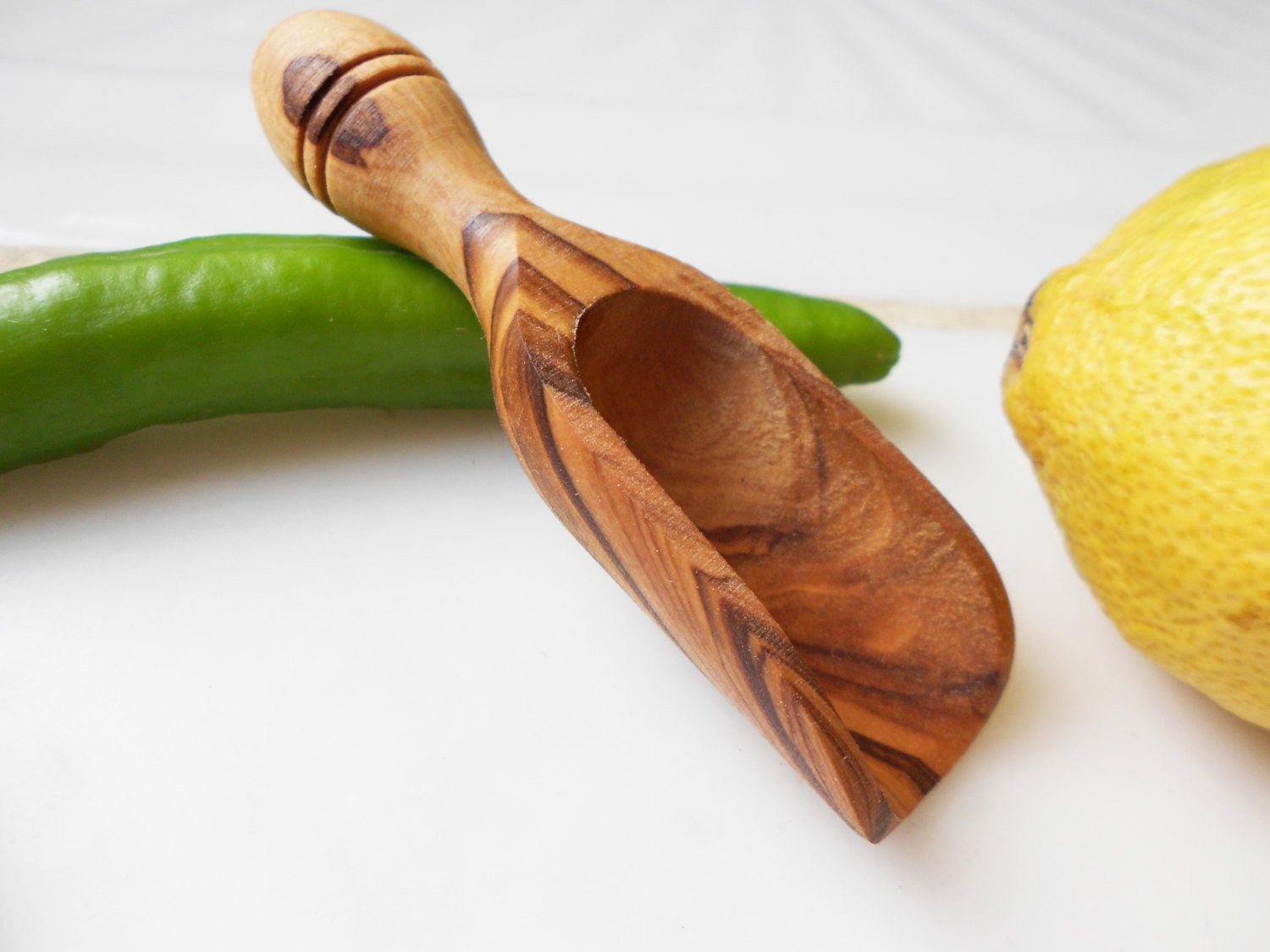 Olive Wood Small Salt Scoop / Wooden Measuring Scoop, Christmas Gift