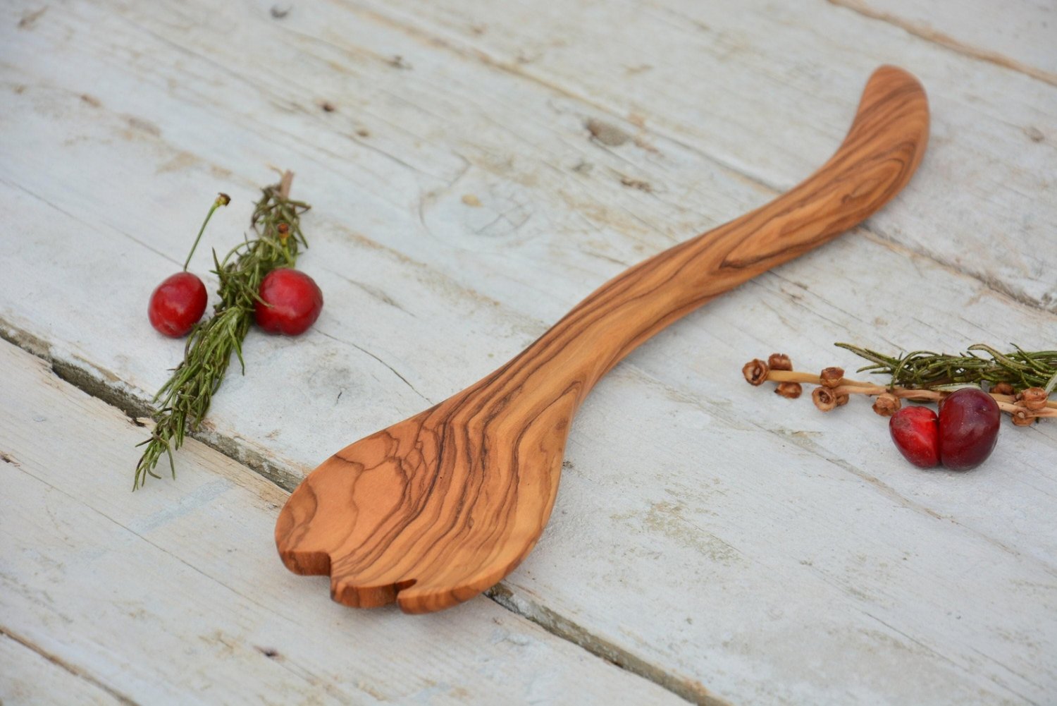 Olive Wood Snake Spoon - Long Curved Cooking Serving Spoon