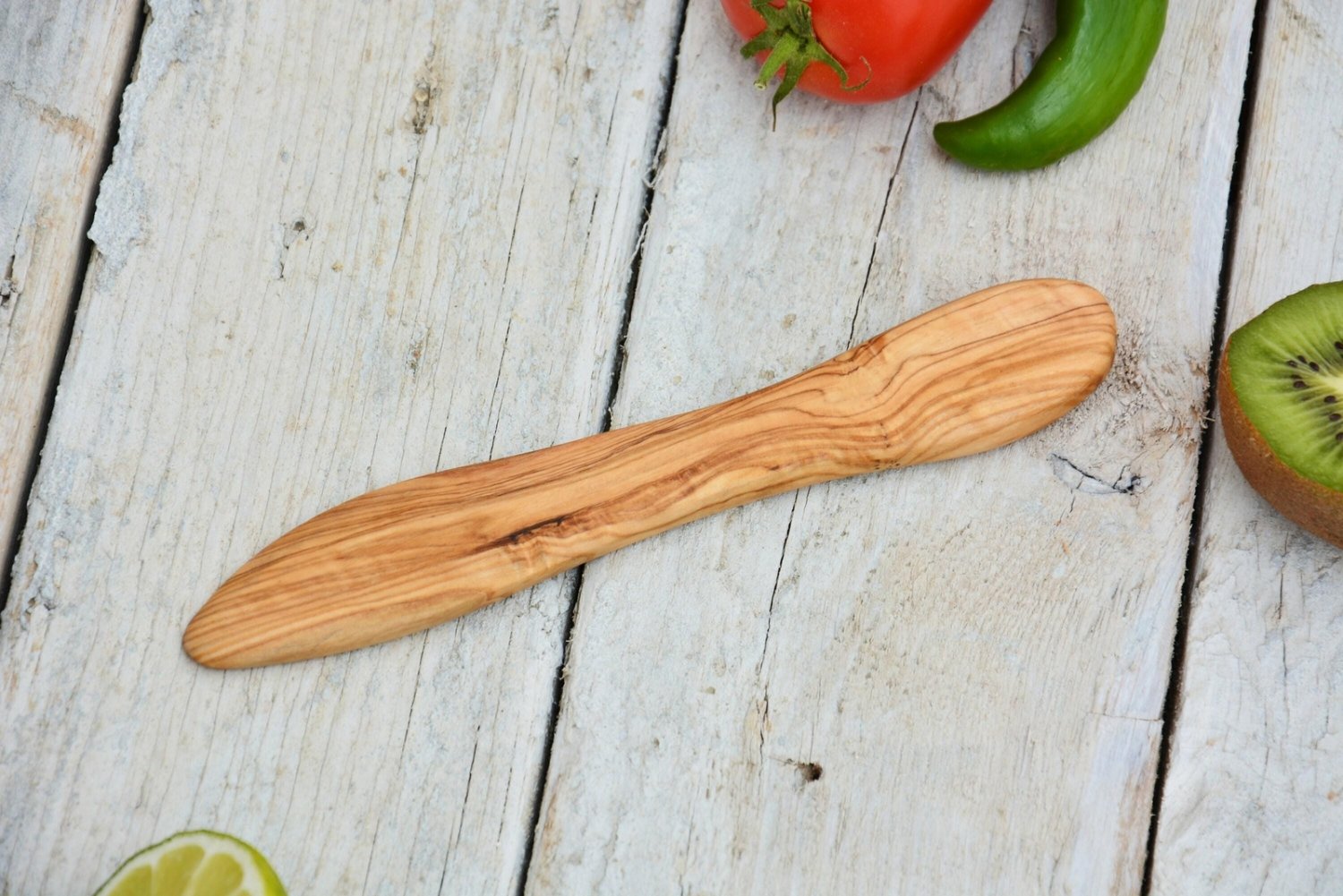 Olive Wood Spreader Knife - 7-Inch Hand-Carved Butter Cheese Spreader