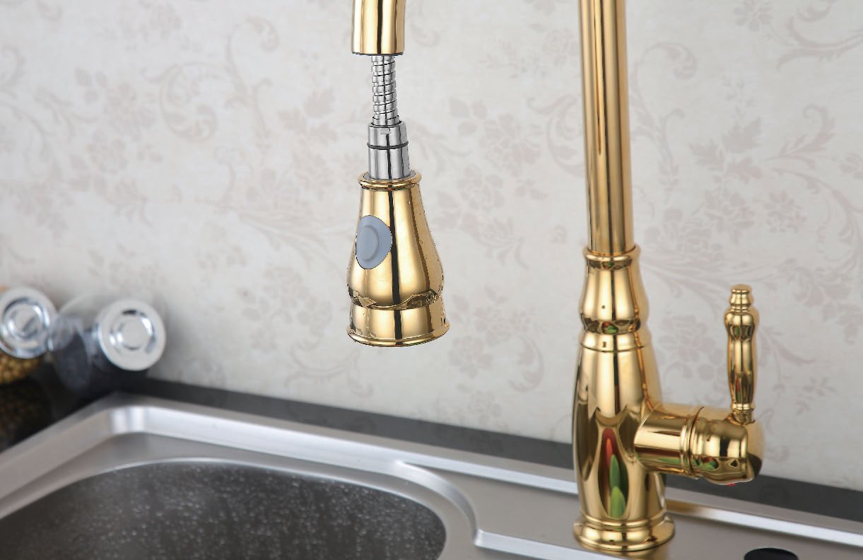 GOLD PVD pull out kitchen spray faucet mixer tap Single hole deck ...