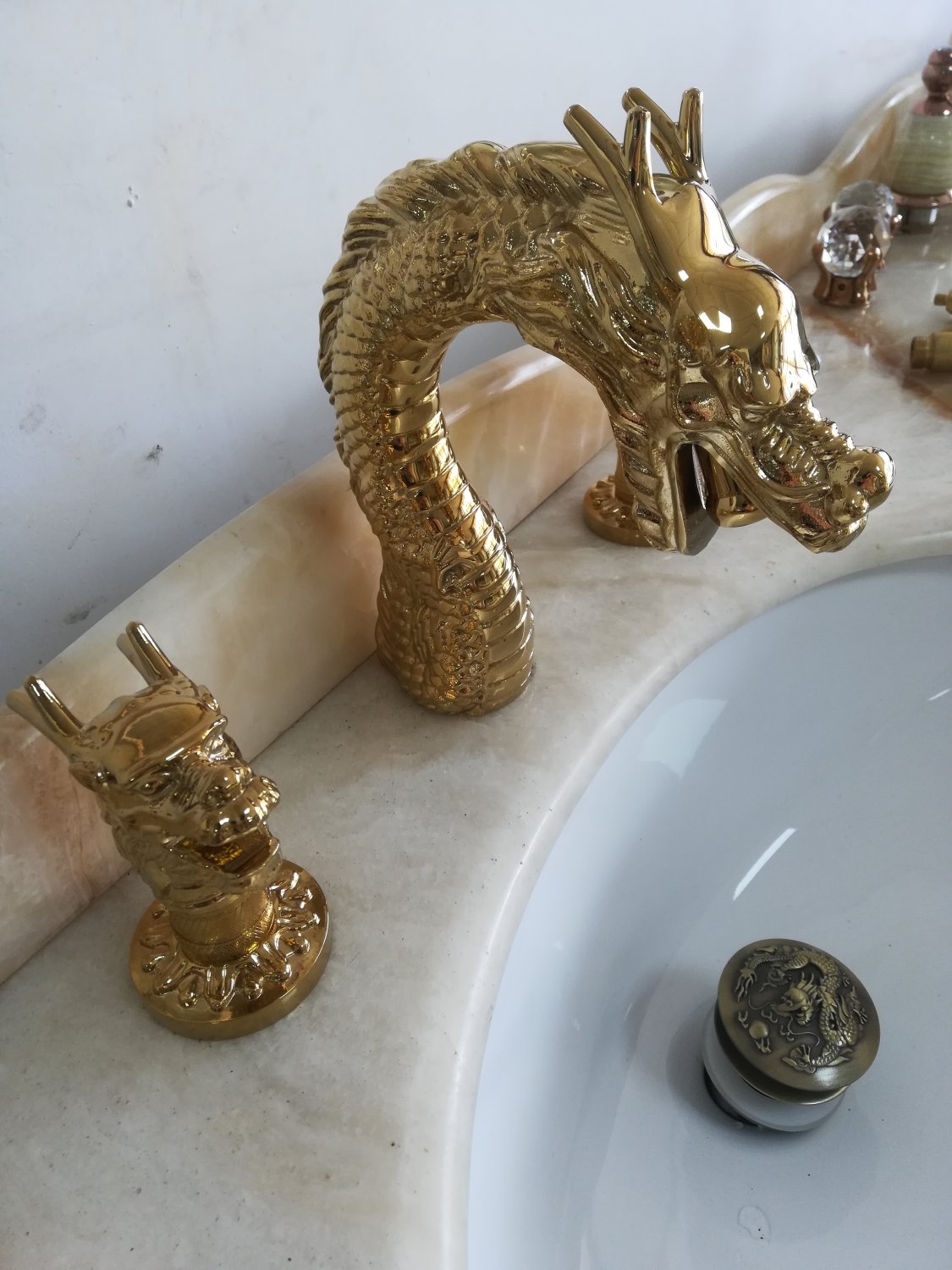 Gold 3 Holes 8" widespread washbasin dragon lav basin sink Faucet tap ...