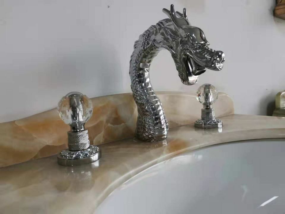 8" widespread bathroom washbasin sink dragon Faucet Crystal handles ...