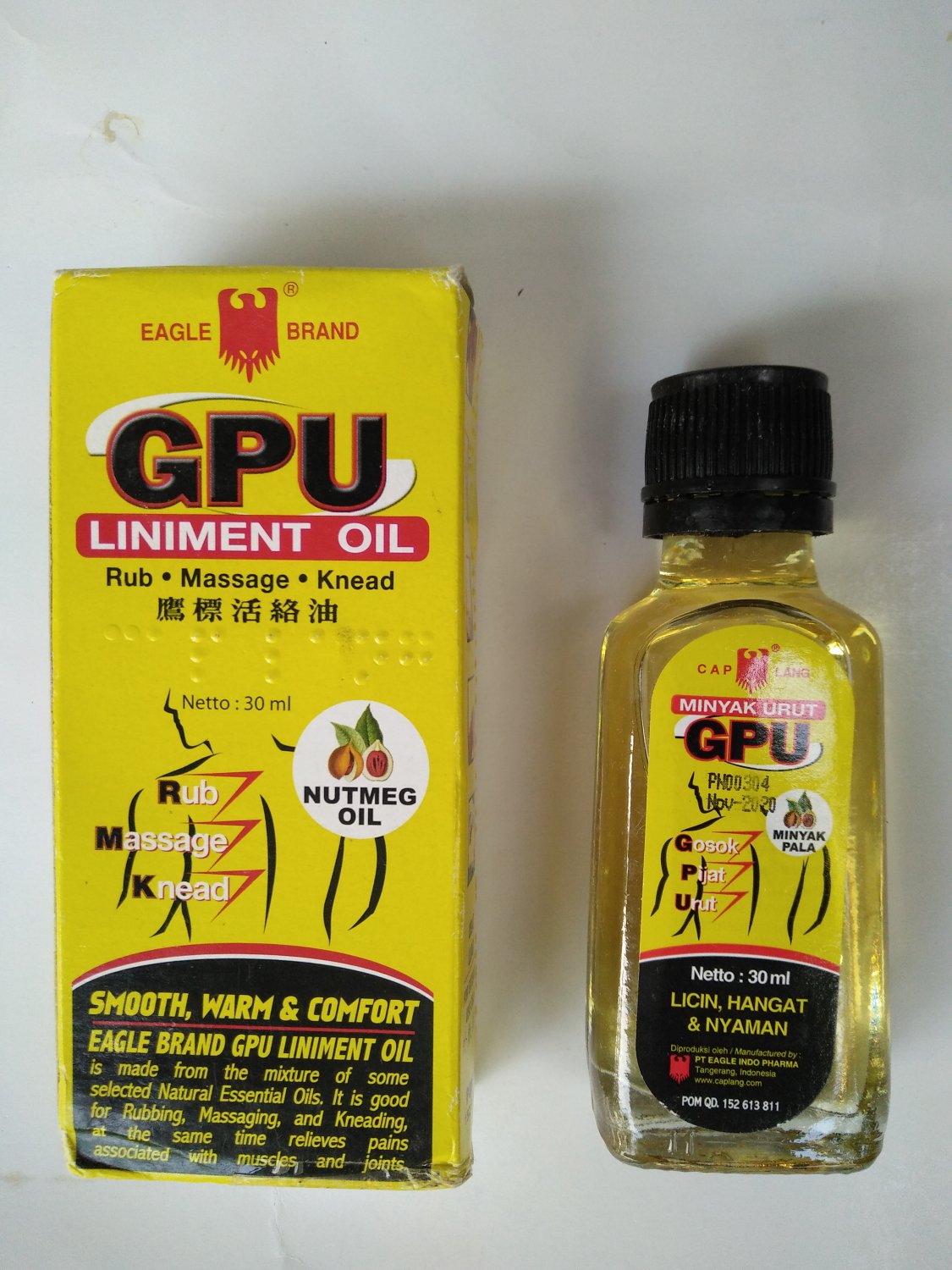 Cap Lang (Eagle Brand) GPU Liniment Oil (with Nutmeg), 30 Ml (Pack of 2)