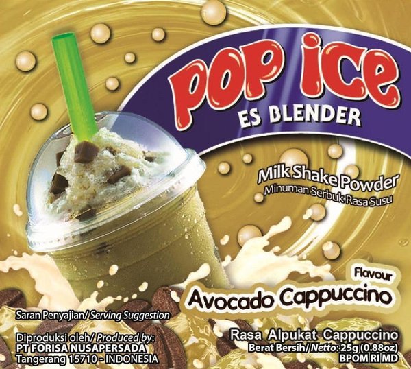 Pop Ice Avocado Cappuccino Flavor, 250gram (10 sachets @25gram) - Pack of 2