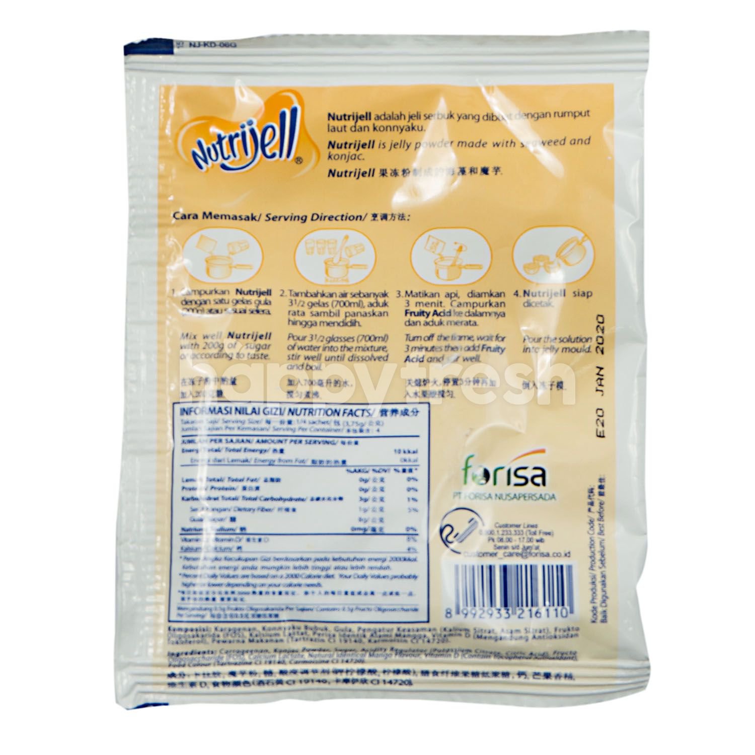Nutrijell Jelly Powder Mango Flavor, 15gr (Pack of 9)