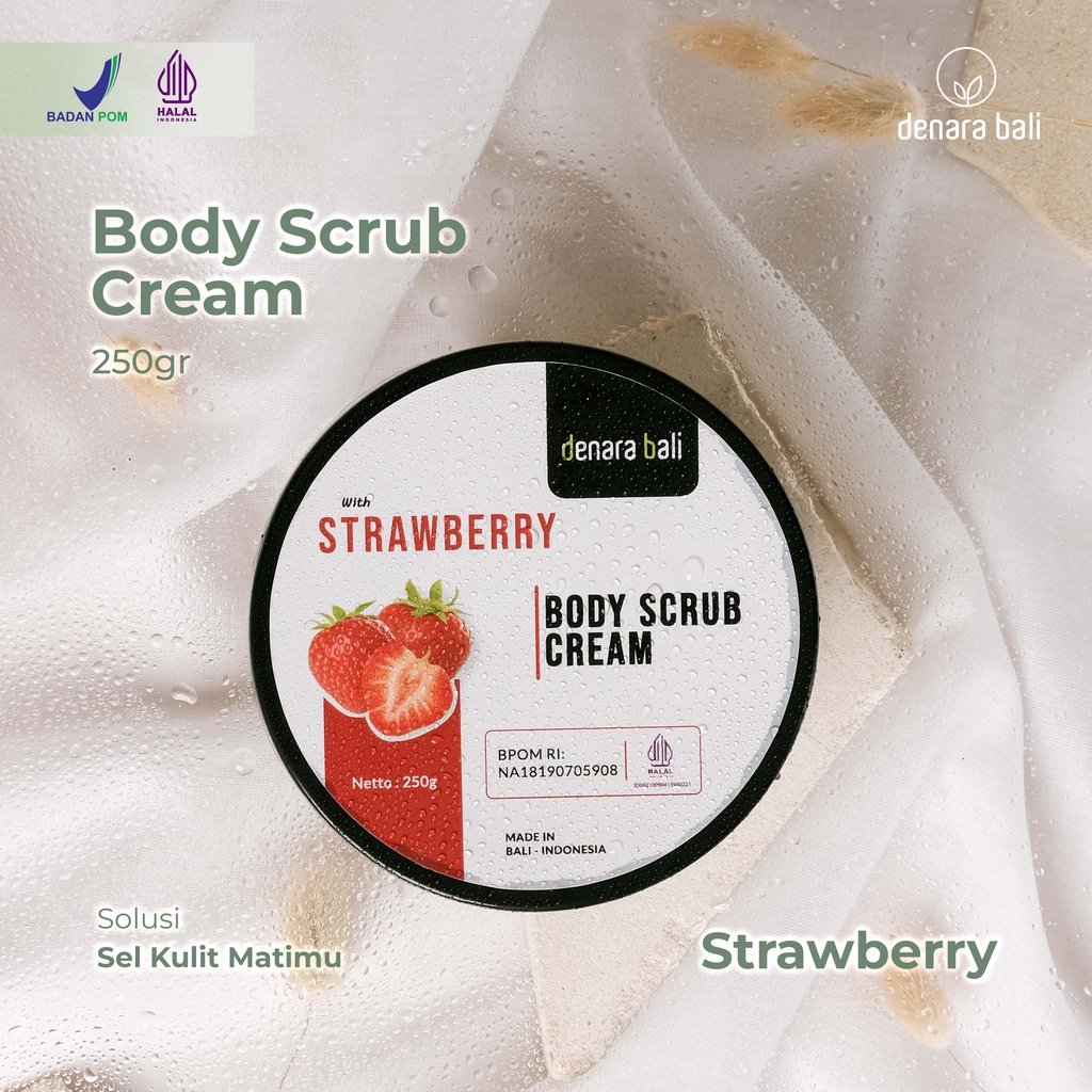 Denara Bali Body Scrub Cream Strawberry, 250gr - Pak of 3