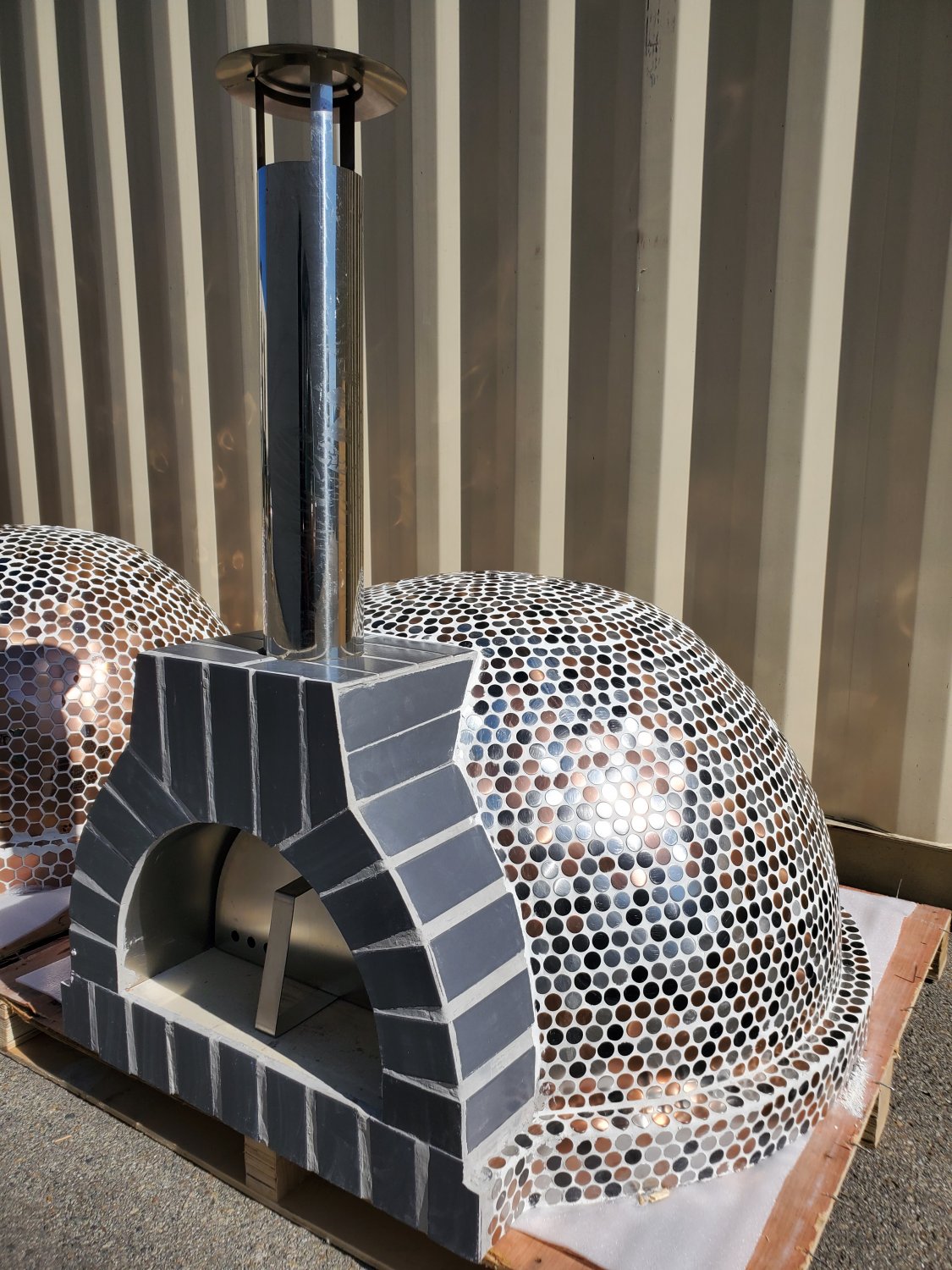 Large 44" Custom Mosaic Metallic Tile Brick Wood Fired Pizza Oven with ...